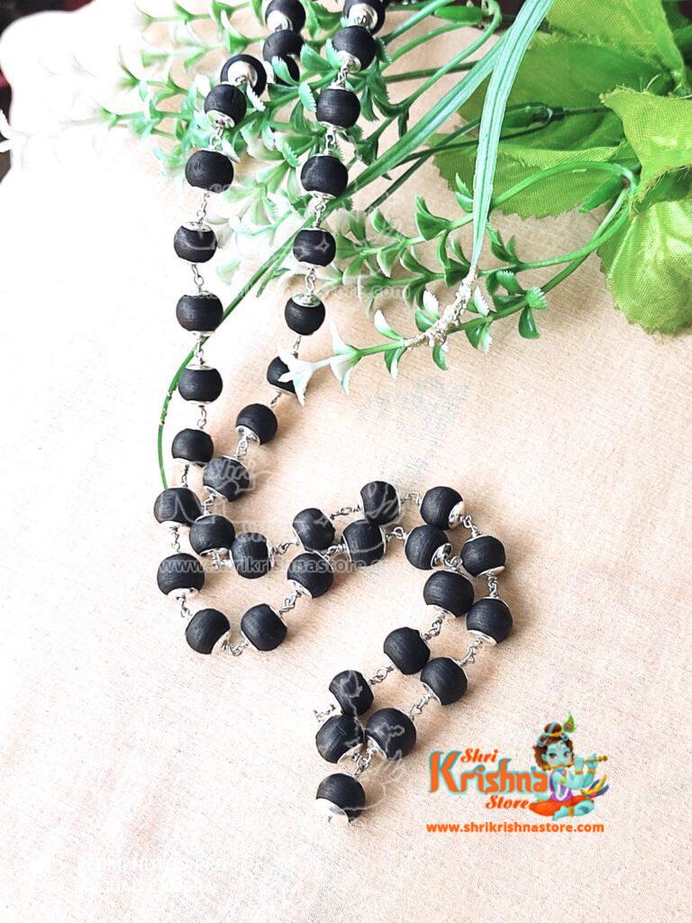 Black Tulsi Mala In Silver Caps - 8 Mm Beads-Shri Krishna store