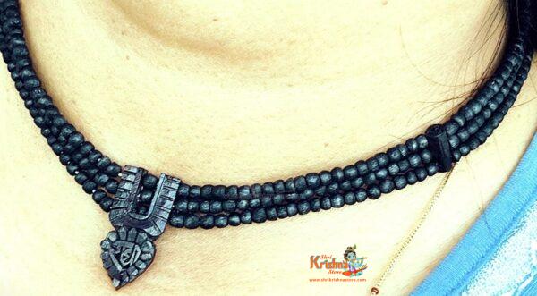 Shyama Black Tulsi Kanthi 3 Strands With Tilak Locket Mala