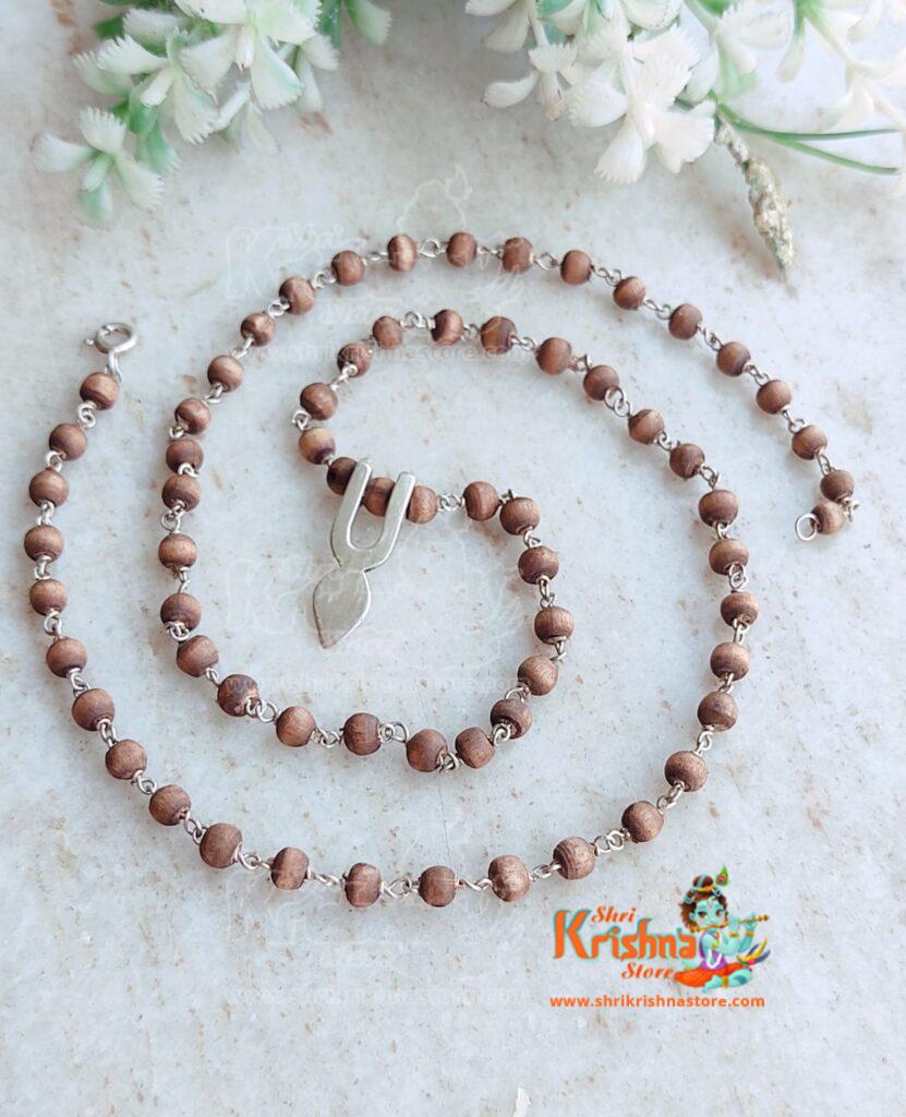 Tulsi Neck Mala In Silverwith Silver Locket Iskon Tilak