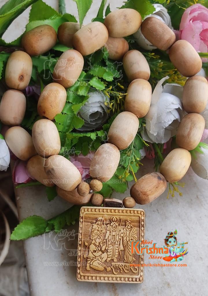Double Sided Ram Darbar And Hanuman Ji Tulsi Locket Mala