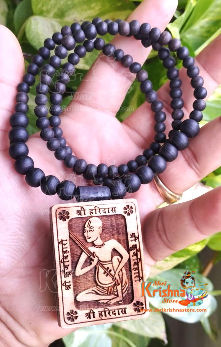 Shri Haridas Ji Locket with Black Shyama Tulsi Kanthi Mala