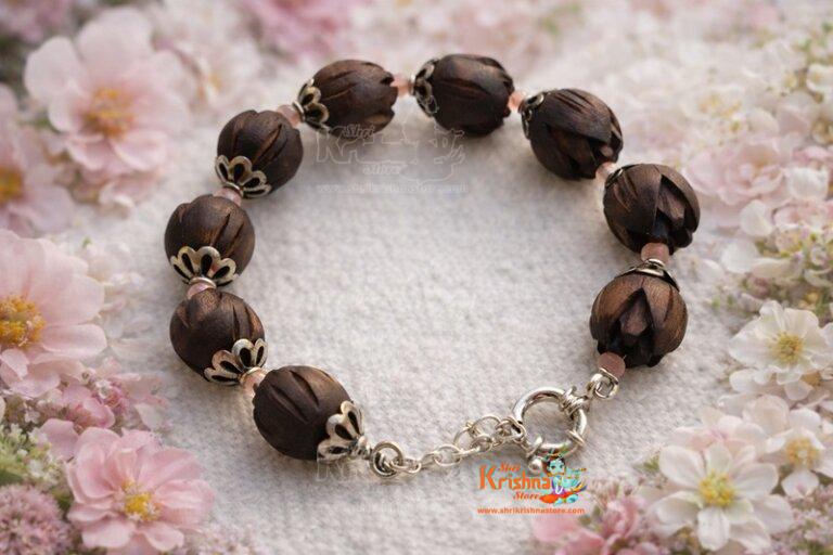 Pure Silver Lotus Tulsi Beads Bracelet-Silver Braslate